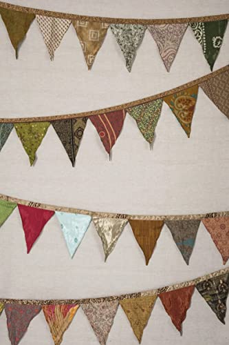 Silk handmade Bunting garden decoration, recycled prayer flags Door valance Wall hanging