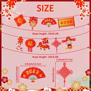 22 Pieces Chinese New Year Decorations Set Includes 2023 Chinese New Year Banner Year of The Rabbit Porch Sign Red Gold Hanging Wall Decor and 20 Pieces Fu Character Window Stickers for 2023 Party