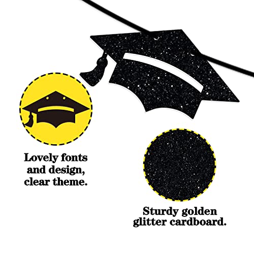 Class of 2023 Banner, 2023 Graduation Theme Party Decorations Supplies, Congrats Grad High School / College Graduate Bunting Sign, Black Glitter