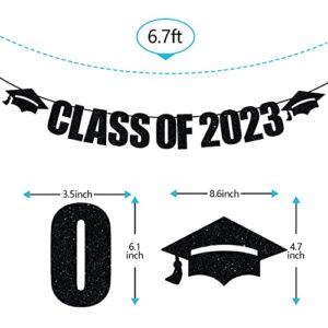 Class of 2023 Banner, 2023 Graduation Theme Party Decorations Supplies, Congrats Grad High School / College Graduate Bunting Sign, Black Glitter