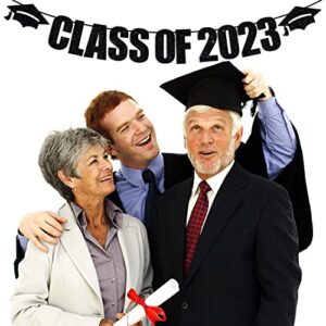 Class of 2023 Banner, 2023 Graduation Theme Party Decorations Supplies, Congrats Grad High School / College Graduate Bunting Sign, Black Glitter