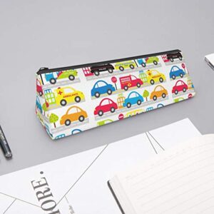 Funny Cartoon Cars Triangle Pencil Case Holder Zipper Large Capacity Pen Bag Pouch Students Stationery Cosmetic Makeup Bag