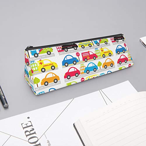 Funny Cartoon Cars Triangle Pencil Case Holder Zipper Large Capacity Pen Bag Pouch Students Stationery Cosmetic Makeup Bag