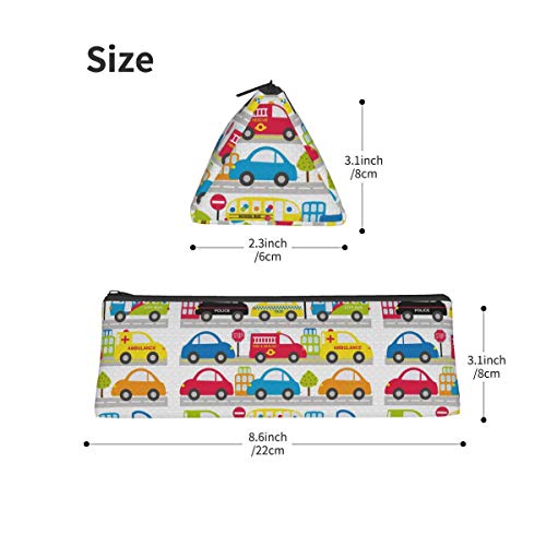 Funny Cartoon Cars Triangle Pencil Case Holder Zipper Large Capacity Pen Bag Pouch Students Stationery Cosmetic Makeup Bag