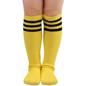 dreshow bqubo kids toddler soccer socks striped knee high cotton uniform sports long tube socks for boys girls child