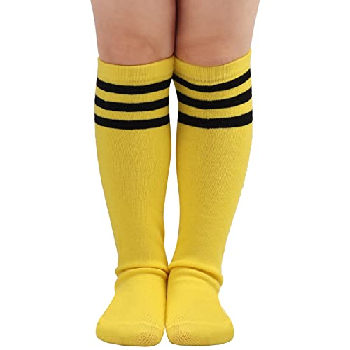 DRESHOW BQUBO Kids Toddler Soccer Socks Striped Knee High Cotton Uniform Sports Long Tube Socks for Boys Girls Child