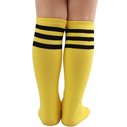 DRESHOW BQUBO Kids Toddler Soccer Socks Striped Knee High Cotton Uniform Sports Long Tube Socks for Boys Girls Child