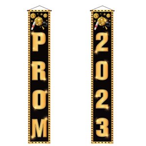 Nepnuser Prom 2023 Porch Banner Graduation Party Decor Black and Gold Glitter Dance Front Door Hanging Sign Home Indoor Outdoor Decoration