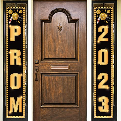 Nepnuser Prom 2023 Porch Banner Graduation Party Decor Black and Gold Glitter Dance Front Door Hanging Sign Home Indoor Outdoor Decoration