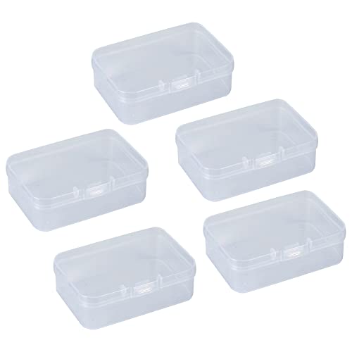 UUYYEO 5 Pcs Mini Clear Storage Containers Rectangle Plastic Box Empty Beads Organizer Case Small Hinged Lid Storage Box for Jewelry