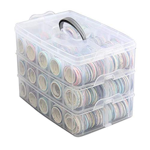 Washi Tape Box Organizer Storage with 30 Adjustable Compartments,Divider Closet Container,Clear,Masking Tape Desktop Tape DIY Sticker Roll Tape Cutter Holder Storage