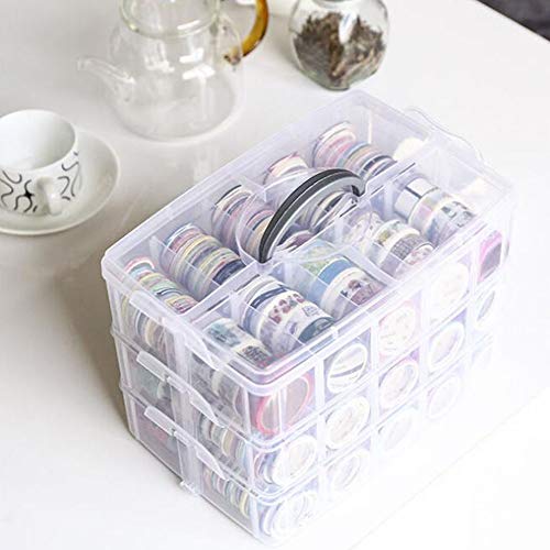 Washi Tape Box Organizer Storage with 30 Adjustable Compartments,Divider Closet Container,Clear,Masking Tape Desktop Tape DIY Sticker Roll Tape Cutter Holder Storage