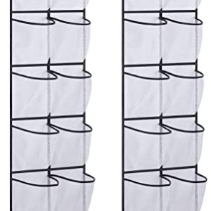 MISSLO Over The Door Shoe Organizer 12 Large Mesh Pockets Hanging Narrow Closet Door, White, 2 Pack