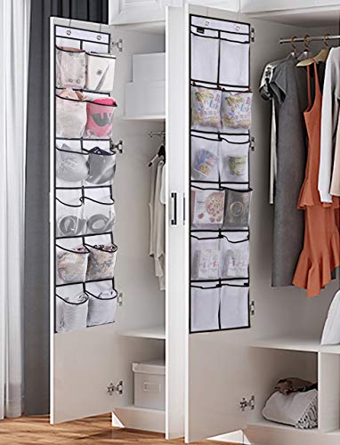 MISSLO Over The Door Shoe Organizer 12 Large Mesh Pockets Hanging Narrow Closet Door, White, 2 Pack