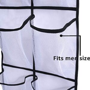 MISSLO Over The Door Shoe Organizer 12 Large Mesh Pockets Hanging Narrow Closet Door, White, 2 Pack