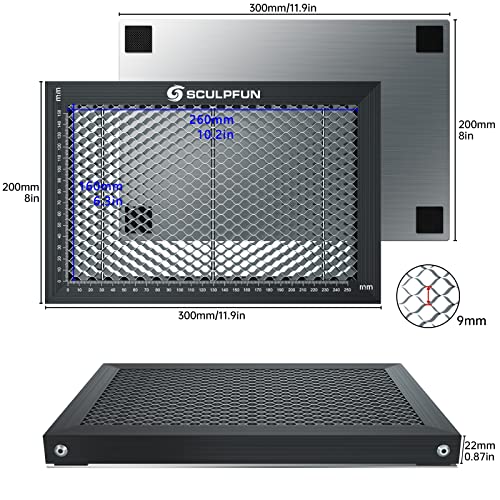 SCULPFUN Honeycomb Working Table 300x200x22mm, Laser Cutting Honeycomb Laser Bed for CO2 or Diode Laser Engraver and Cutting Machine, Laser Engraver Accessories, Smooth Edge Cutting