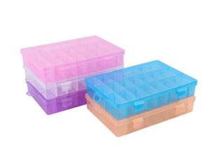 2 pack 24 grids plastic jewelry bead storage case box organizer container with adjustable dividers for pills,herbs,tiny bead,jewelry findings and other small items 7.6″ x 5.1″ (pink)