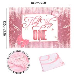 Half Way To One Birthday Backdrop Banner Decorations for Baby Girls Rose Gold 6 Months 1/2 Bday Background Photography Party Sign Decor Supplies Pink