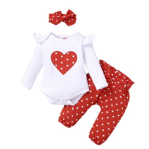 Magic Park Baby Girls Shirts Pant Set Ruffle Infant Girl Outfits Toddler Girl Love Print Clothes ((Red Long-2, 12-18 Months)