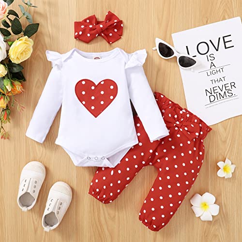 Magic Park Baby Girls Shirts Pant Set Ruffle Infant Girl Outfits Toddler Girl Love Print Clothes ((Red Long-2, 12-18 Months)