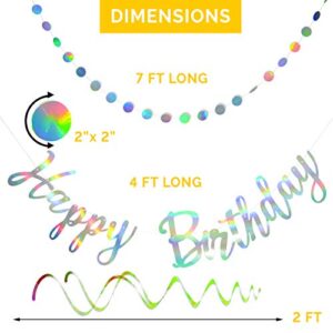 Artistrend Happy Birthday Banner Iridescent Silver Decorations Set with Garland and Swirls