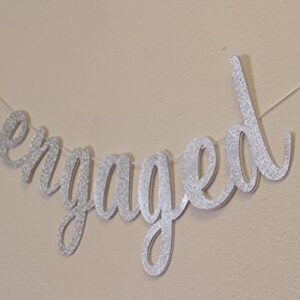 All About Details Engaged Cursive Banner, Engagement, Bridal Shower, Party Banner, Party Decor, Photo Backdrop, 1set (Silver)