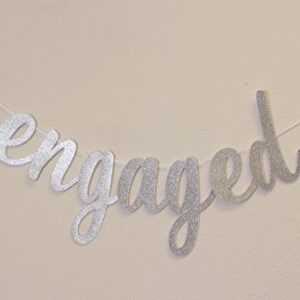 All About Details Engaged Cursive Banner, Engagement, Bridal Shower, Party Banner, Party Decor, Photo Backdrop, 1set (Silver)