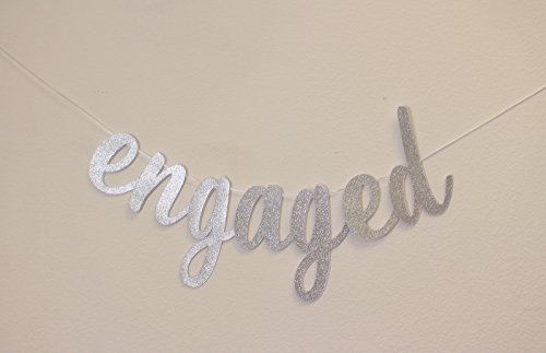 All About Details Engaged Cursive Banner, Engagement, Bridal Shower, Party Banner, Party Decor, Photo Backdrop, 1set (Silver)