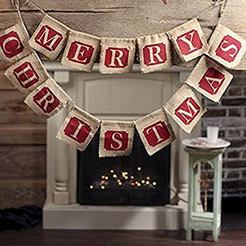 GOER MERRY CHRISTMAS Burlap Banners Garlands for Xmas Party Decoration Photo Prop (Classic)