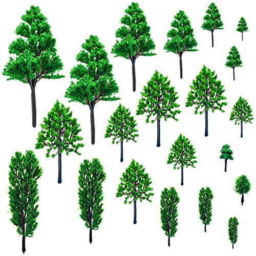 ACKLLR 21 Pieces Mixed Model Trees,1.18-5.51 inch Model Train Scenery Architecture Trees Fake Trees for DIY Crafts, Building Model, Projects, Woodland with No Bases,Railroad Landscape Natural Green