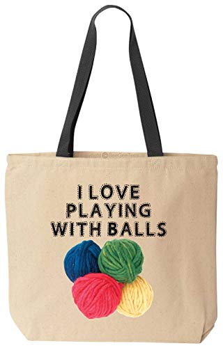 BeeGeeTees I Love Playing With Balls Funny Crochet Knitting Yarn Bag Reusable Knitting Bag