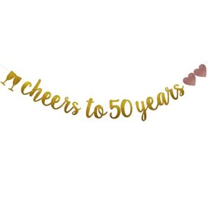 cheers to 50 years banner, pre-strung, gold glitter paper garlands for 50th birthday / wedding anniversary party decorations supplies, no assembly required,(gold)sunbetterland