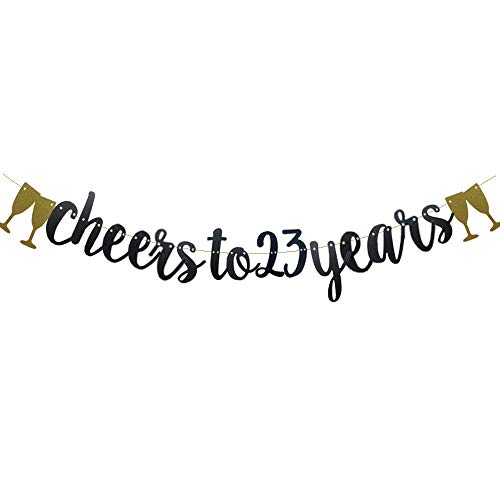 Cheers To 23 Years Banner,Pre-Strung, Black Paper Glitter Party Decorations For 23RD Wedding Anniversary 23 Years Old 23RD Birthday Party Supplies Letters Black ZHAOFEIHN