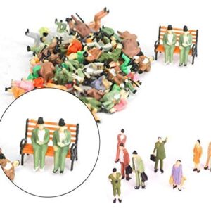 Hiawbon 50 Pcs People Figurines Set Tiny Sitting and Standing Delicate Hand Painted People Model Train Park Street People Figures for Miniature Scenes,1:87 Scale