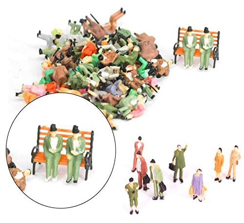 Hiawbon 50 Pcs People Figurines Set Tiny Sitting and Standing Delicate Hand Painted People Model Train Park Street People Figures for Miniature Scenes,1:87 Scale