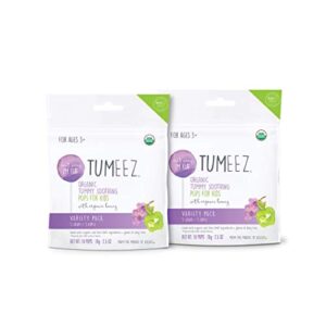 lolleez tumeez organic tummy soothing pops with honey for kids for upset stomachs/car sickness/nausea, grape and apple, variety pack, 20 count, (pack of 2)