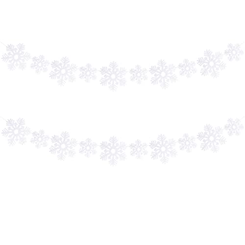 FAZHBARY 2 Pack White Felt Snowflake Garland Banner Winter Garland Snow Banner Christmas Winter Themed Party Decorations Supplies