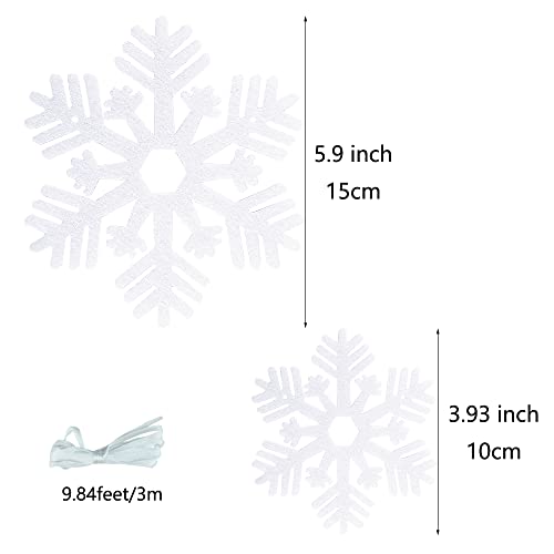 FAZHBARY 2 Pack White Felt Snowflake Garland Banner Winter Garland Snow Banner Christmas Winter Themed Party Decorations Supplies