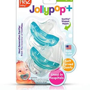 RAZBABY JollyPop Baby Pacifier Newborn, 0-3m, Teal, Double Pack