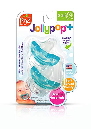 RAZBABY JollyPop Baby Pacifier Newborn, 0-3m, Teal, Double Pack