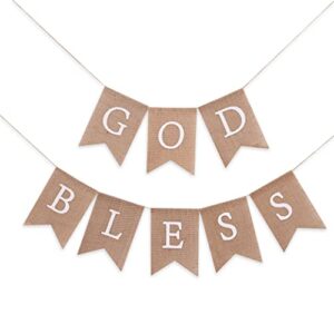 god bless burlap banner – religious banner , first communion banner , photo decoration props , christening banner , party photo backdrop (god bless banner)