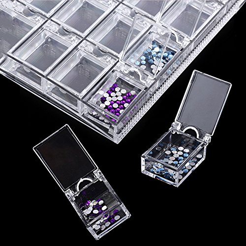 MissLytton Small Storage Box Jewelry Bead Organizer, Clear Plastic Covered Container Box with 20 Removeable Compartment, Perfect for Storing Nail Arts Rhinestones, Small Charms, Earrings, Seeds