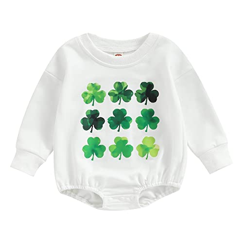 St Patrick's Day Baby Boy Girl Clothes Sweatshirt Romper Heart Oversized Bodysuit Onesie Spring Winter Baby Clothes (Gradient Clover, 12-18 Months)