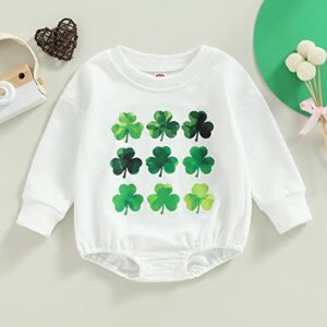 St Patrick's Day Baby Boy Girl Clothes Sweatshirt Romper Heart Oversized Bodysuit Onesie Spring Winter Baby Clothes (Gradient Clover, 12-18 Months)