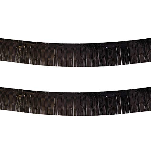 Blukey Black Parade Float Foil Fringe Skirting Decorations- Pack of 2 - Each 10 Feet by 15 Inch, Metallic Tinsel Drapes Garland Party Supplies for Bridal Shower, Bachelorette, Easter Day, Halloween