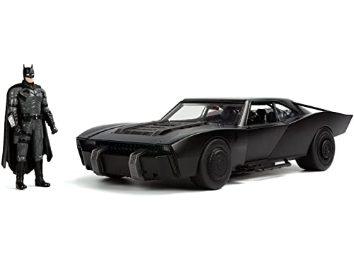 Jada Toys DC Comics The Batman 1:18 Batmobile with Lights Die-cast Car & 3.75" Batman Figure, Toys for Kids and Adults,Black