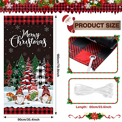 Christmas Door Cover Merry Christmas Door Banner Backdrop Buffalo Plaid Christmas Tree Door Hanging Cover for Xmas Winter Holiday Photography Hanging Decorations Supplies, 71 x 35 Inch