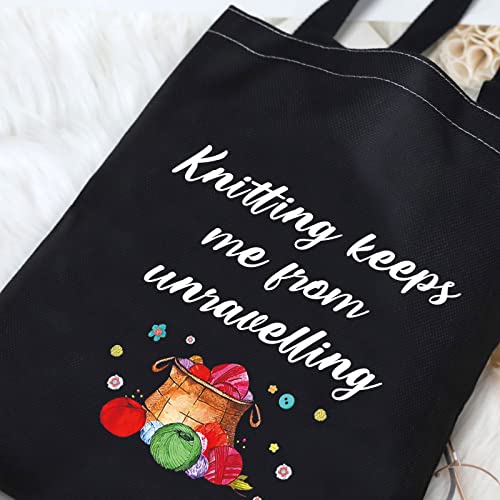 G2TUP Knitting Tote Bag Yarn Storage Bag for Knitting Knitting Keeps Me From Unravelling Knitting Lovers Gift (Knitting Tote Bag)