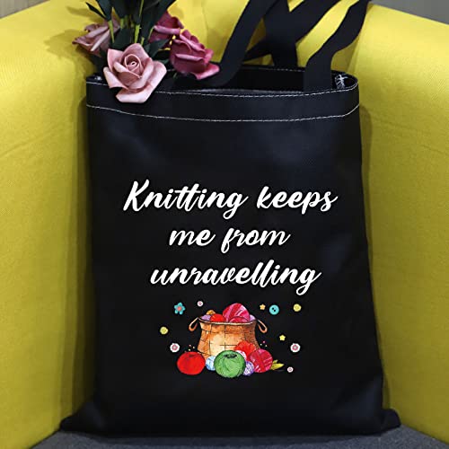 G2TUP Knitting Tote Bag Yarn Storage Bag for Knitting Knitting Keeps Me From Unravelling Knitting Lovers Gift (Knitting Tote Bag)