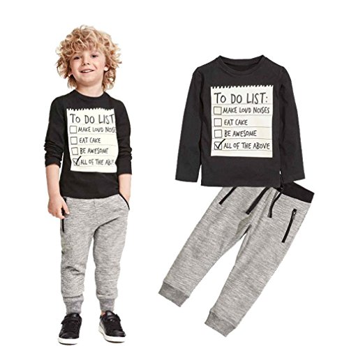 Boys Clothes Set 3-7 Years Old,2Pcs Kids Toddler Boy Autumn Winter Handsome Black Blouse+Gray Casual Pants Outfit (4-5 Years Old, Black)